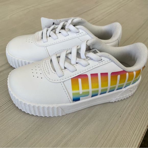 Puma | Shoes | New Puma Kids Carina Sneakers White Rainbow Soft Foam ...